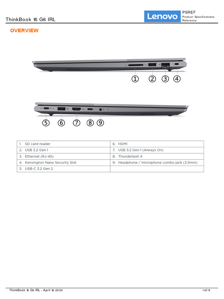 ThinkBook_16_G6_IRL_Spec | PDF | Usb | Computer Hardware