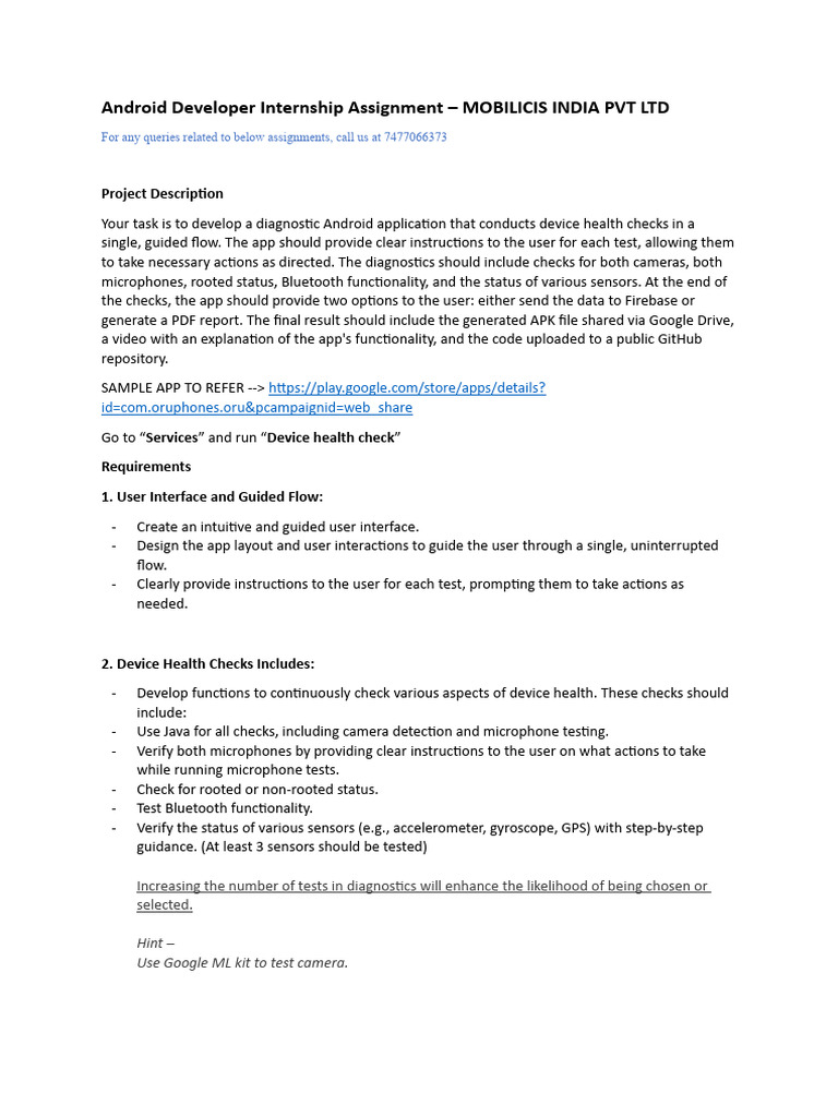 Android Developer Internship Assignment - MOBILICIS INDIA PVT LTD | PDF ...