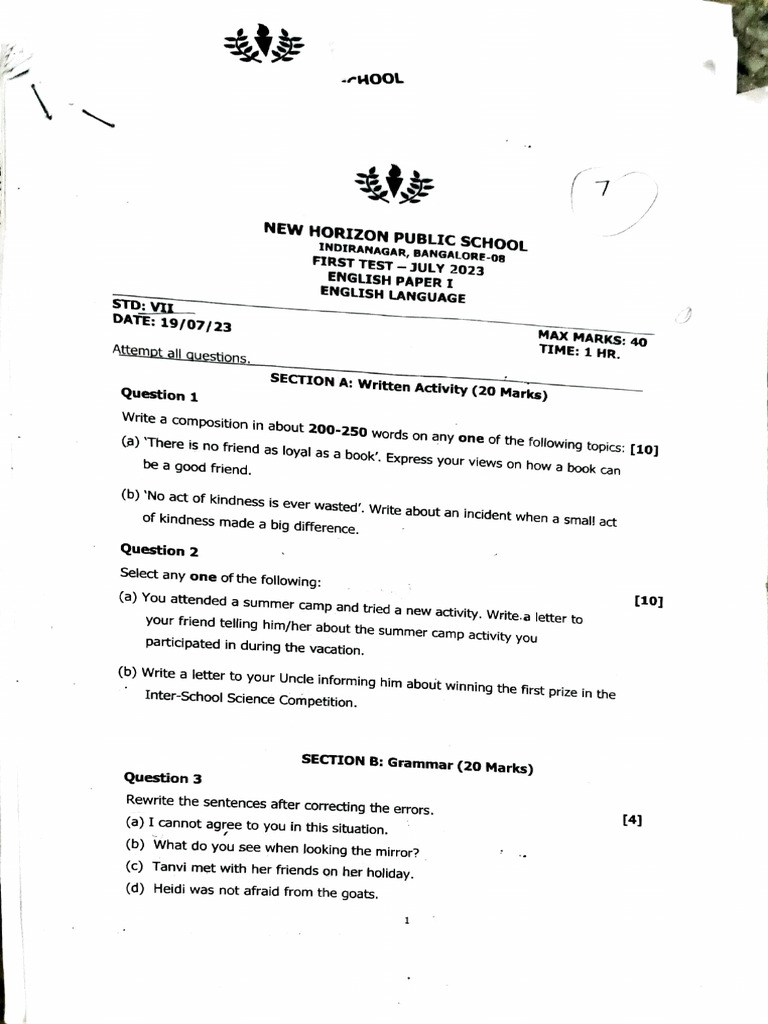 7 STD Test Question Papers | PDF