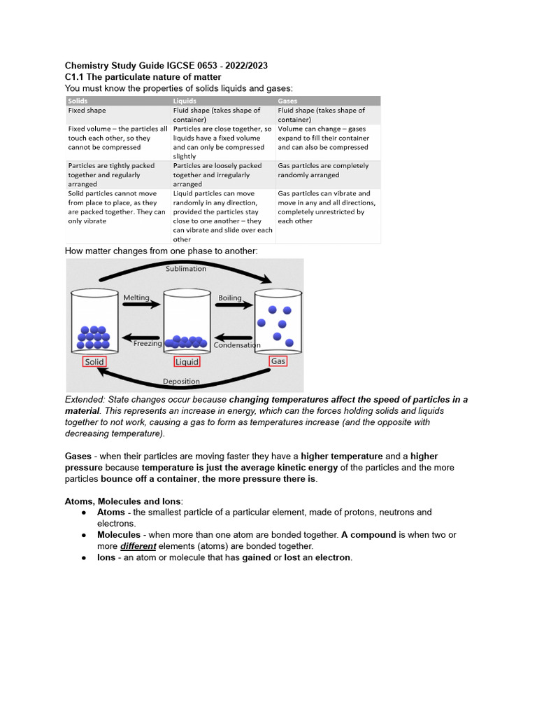Chemistry Study Guide IGCSE 0653 | PDF | Electrochemistry | Redox