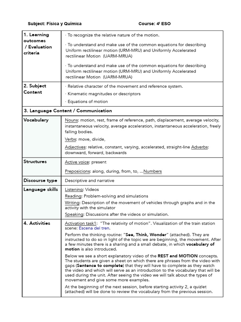 Task3. Activity CLIL - Motion | PDF | Acceleration | Linguistics