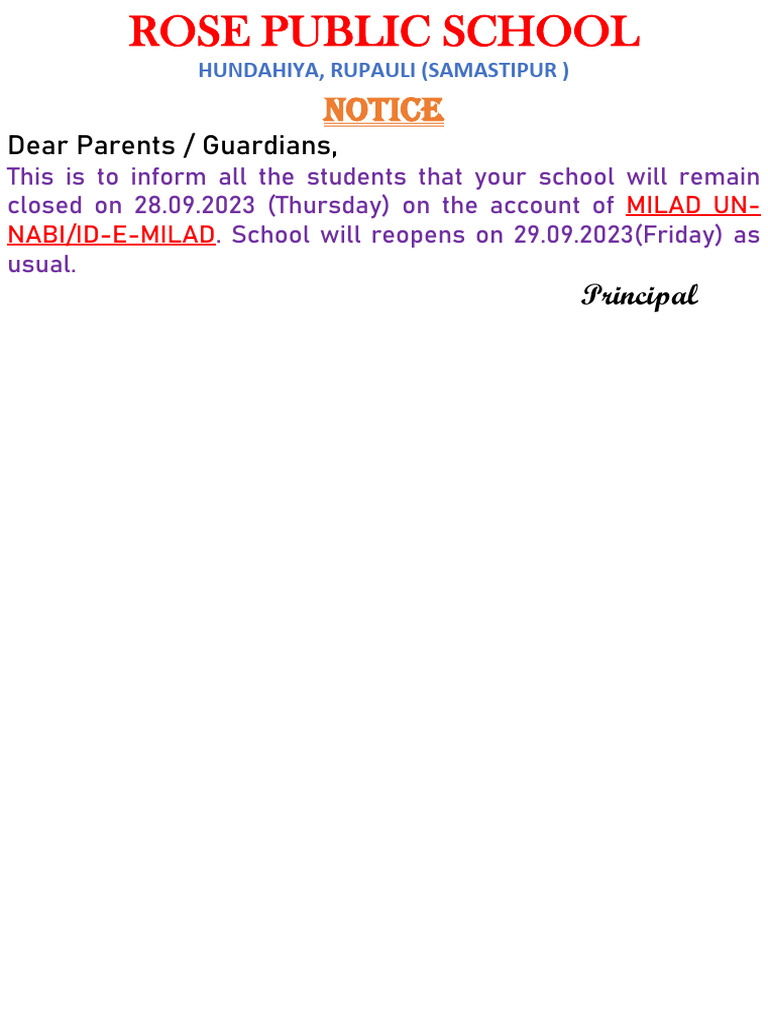 Rose Public School Closure Notice | PDF