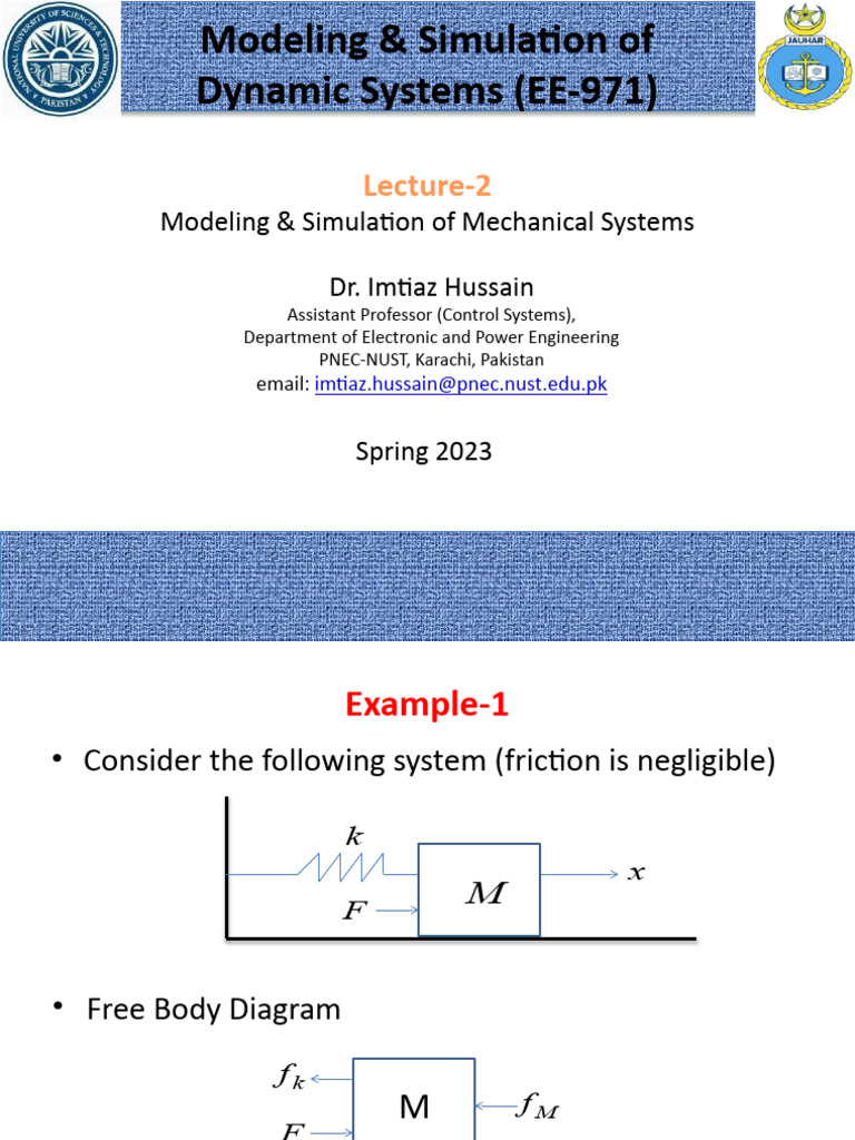 Lecture-2 Modeling & Simulation of Mechanical Systems NUST | PDF | Force | Physical Quantities