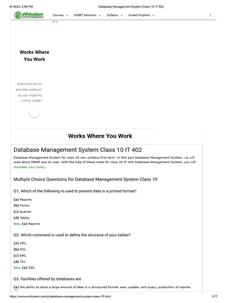 Database Management System Class 10 IT 402 | PDF | Relational Database ...