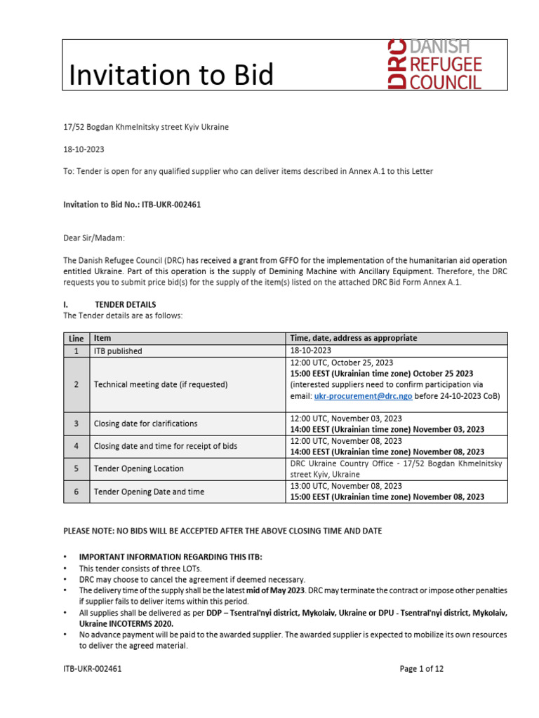 Invitation to Bid for Demining Machines | PDF | Corruption | Value ...