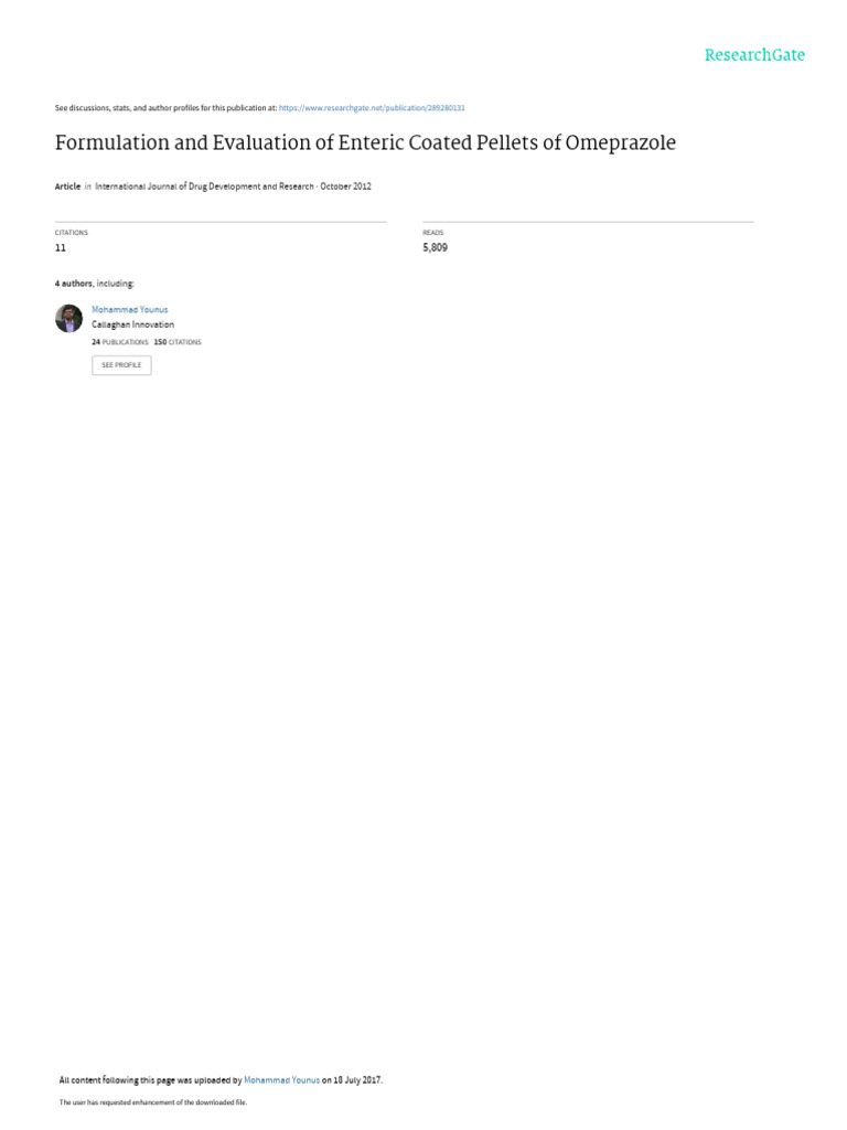 Formulation and Evaluation of Enteric Coated Pelle | PDF ...