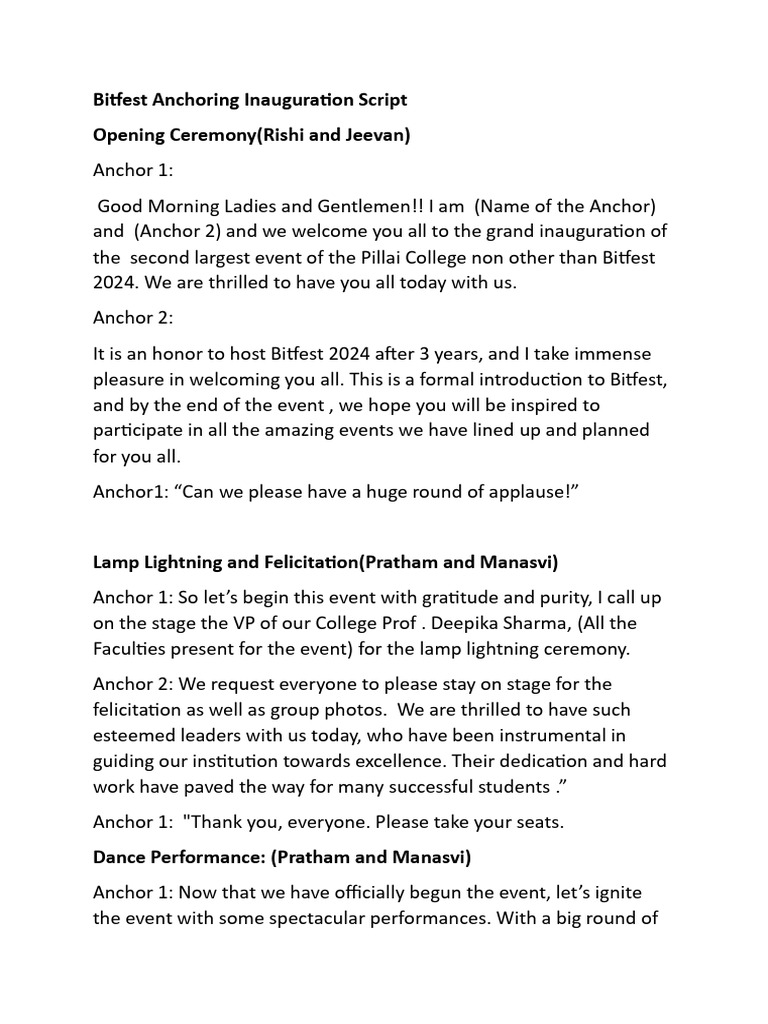 Bitfest Anchoring Inauguration Scriptt | PDF