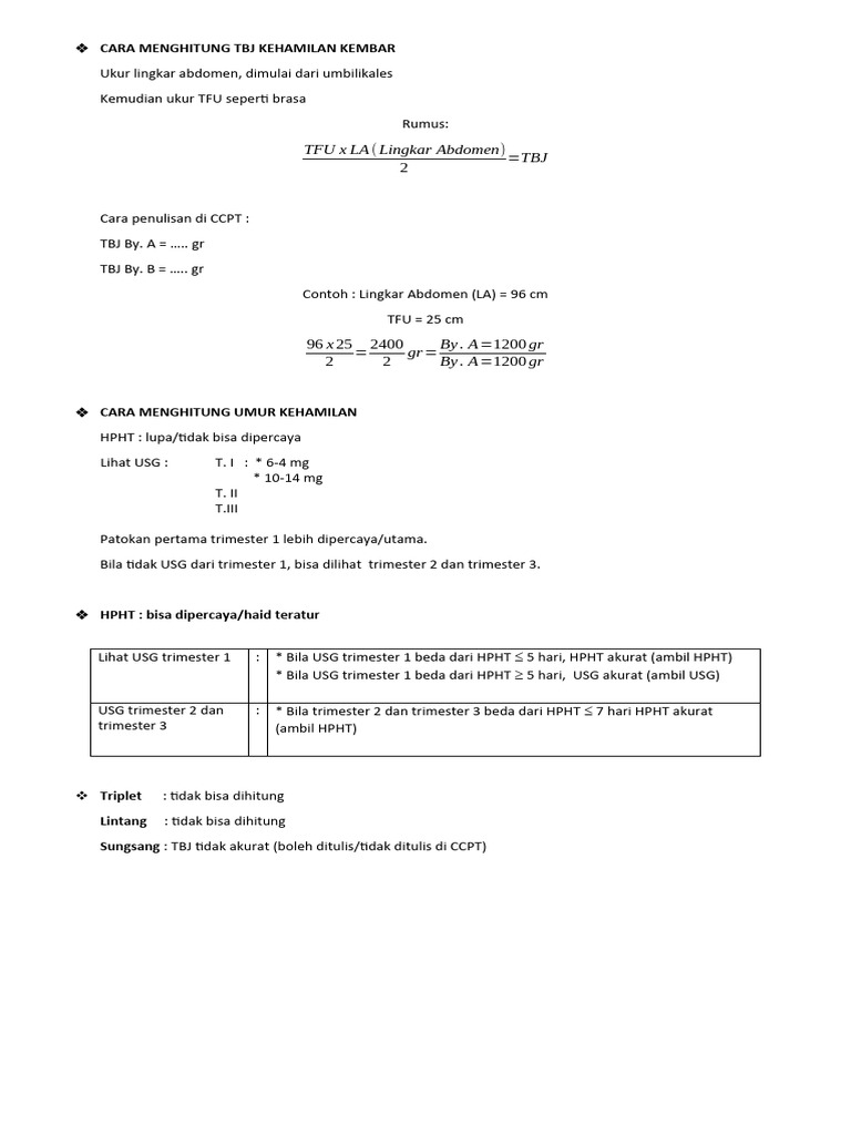 Cara Menghitung TBJ Kehamilan Kembar | PDF