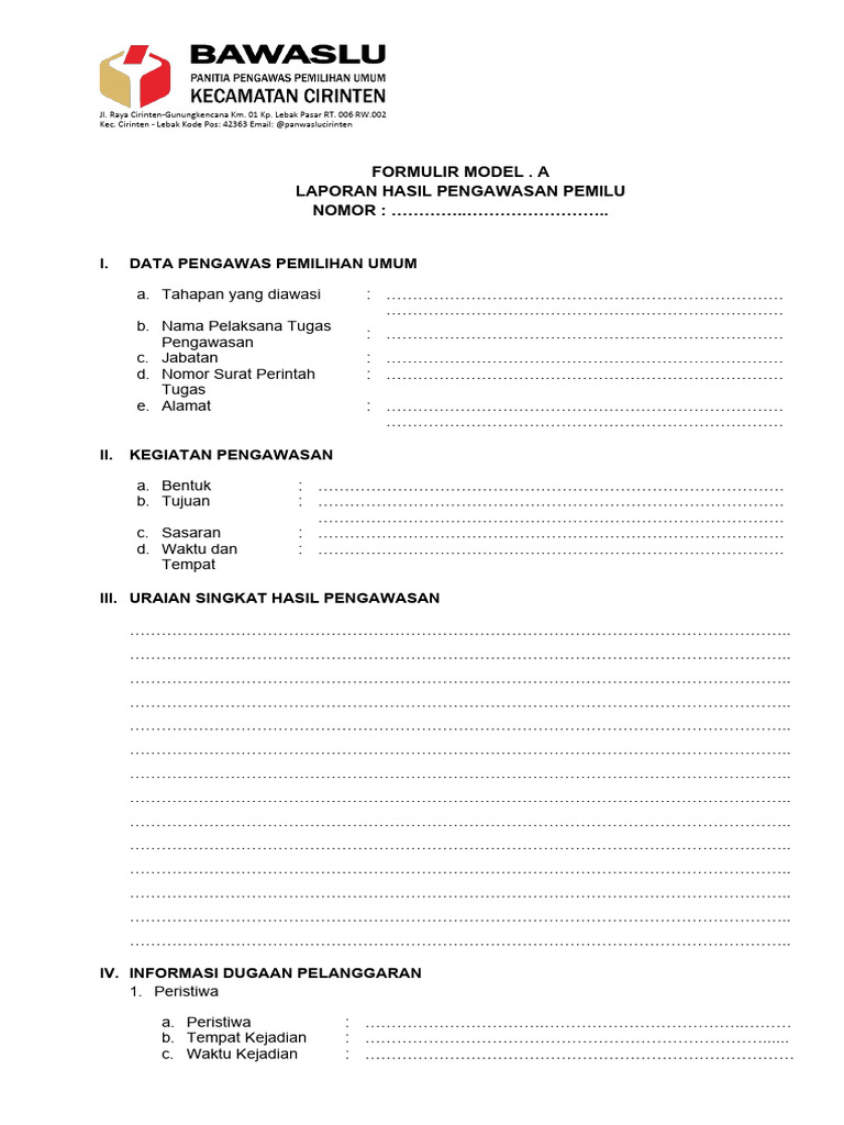 Form a Pengawasan | PDF