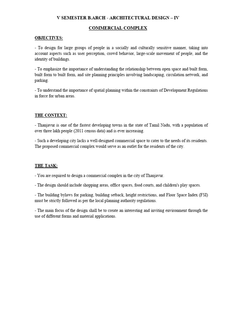 B.Arch Design: Thanjavur Complex | PDF | Space | Design