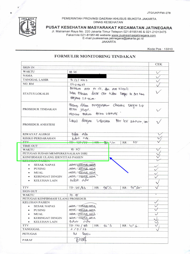 Form Monitoring Tindakan Time Out | PDF