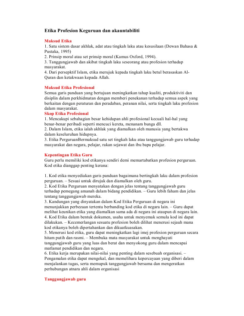 Etika Profesion Keguruan Dan Akauntabiliti Guru | PDF