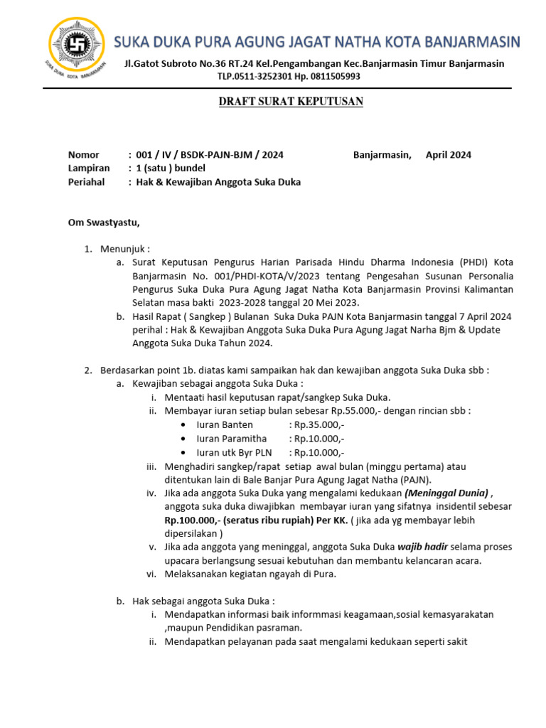Draft Surat Keputusan Suka Duka - PAJN 2024 | PDF