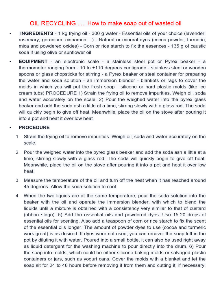 Oil Recycling | PDF | Sodium Bicarbonate | Soap