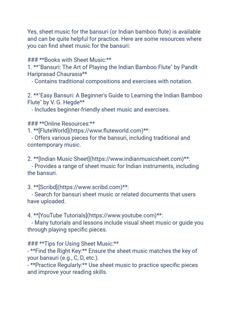 Bansuri Sheet Music Resources for Beginners | PDF | Language Arts ...
