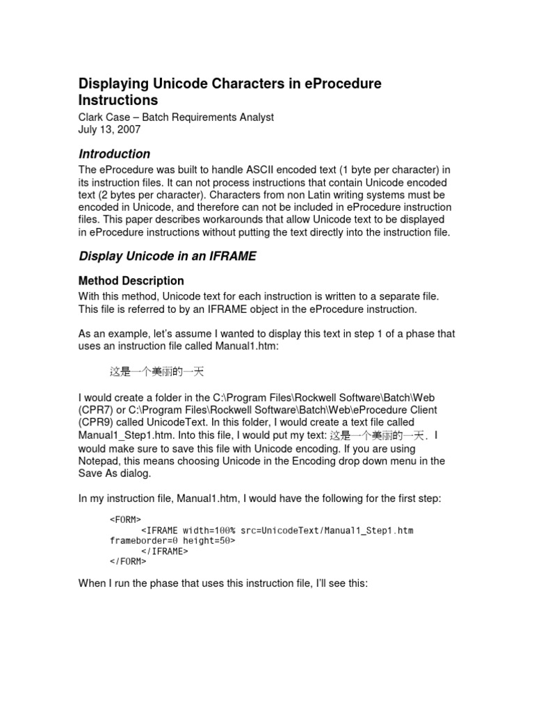 Displaying Unicode Characters in Eprocedure Instructions | PDF ...
