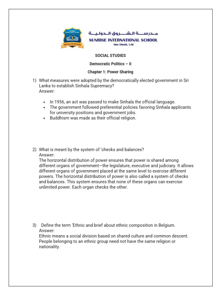 SST-power Sharing - Notes Class 10 | PDF | Belgium | Democracy