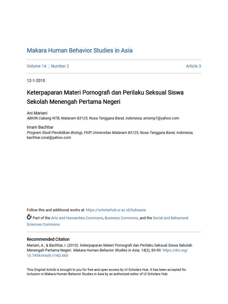 Keterpaparan Materi Pornografi Dan Perilaku Seksual Siswa Sekolah | PDF