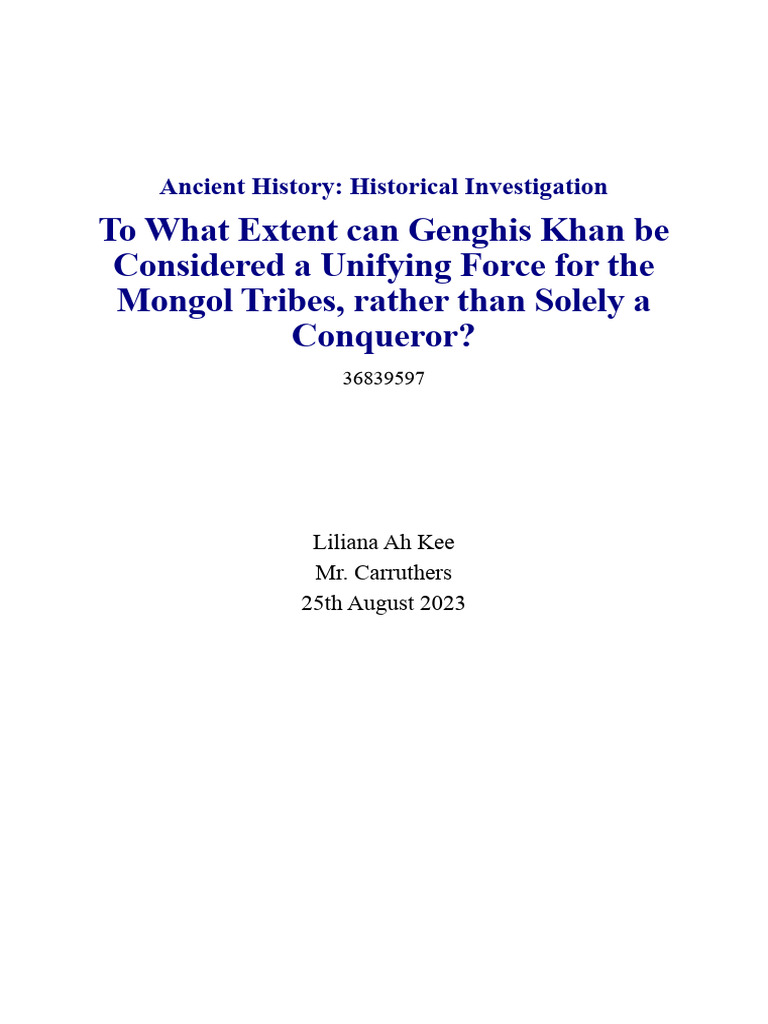 ancient-history-liliana-assessment | PDF | Genghis Khan | Mongol Empire