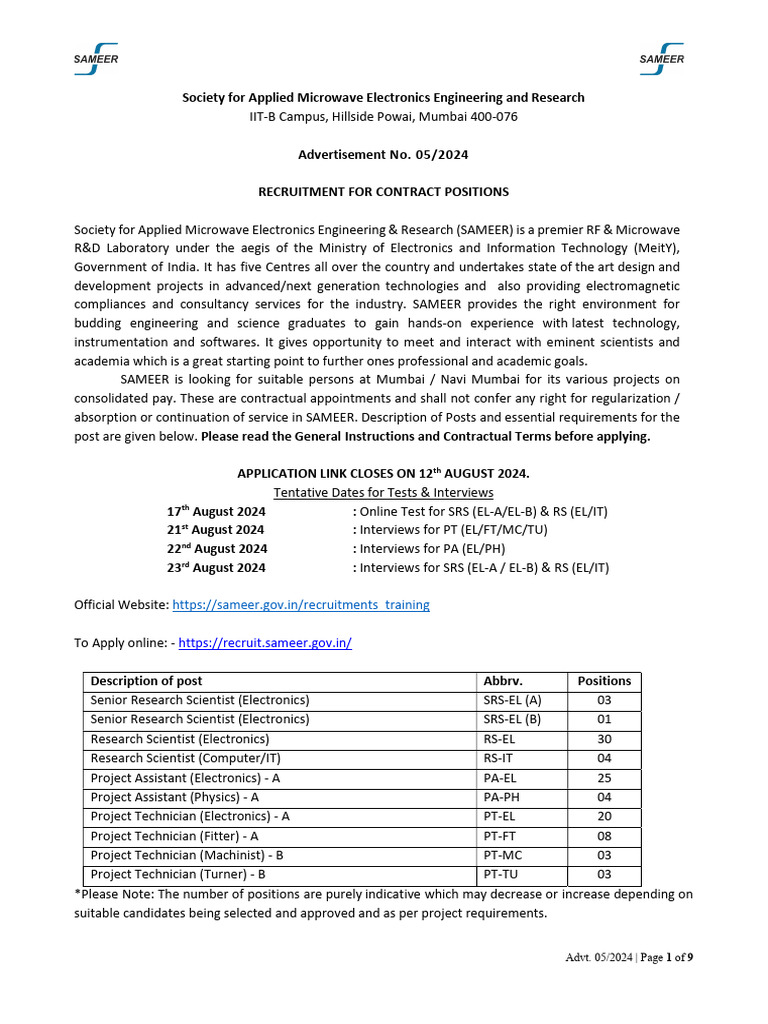 SAMEER | PDF | Electronics | Academic Degree