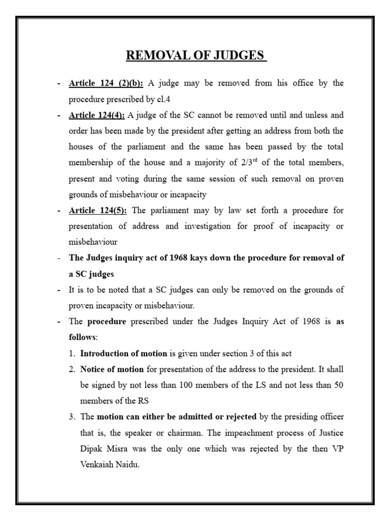 Removal of Judges Notes | PDF | Impeachment | Tribunal