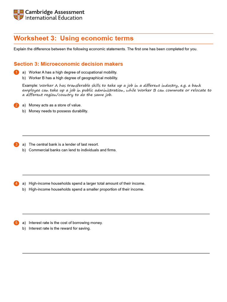 AO1 Worksheet 3 Using Economic Terms | PDF | Interest | Economies Of Scale