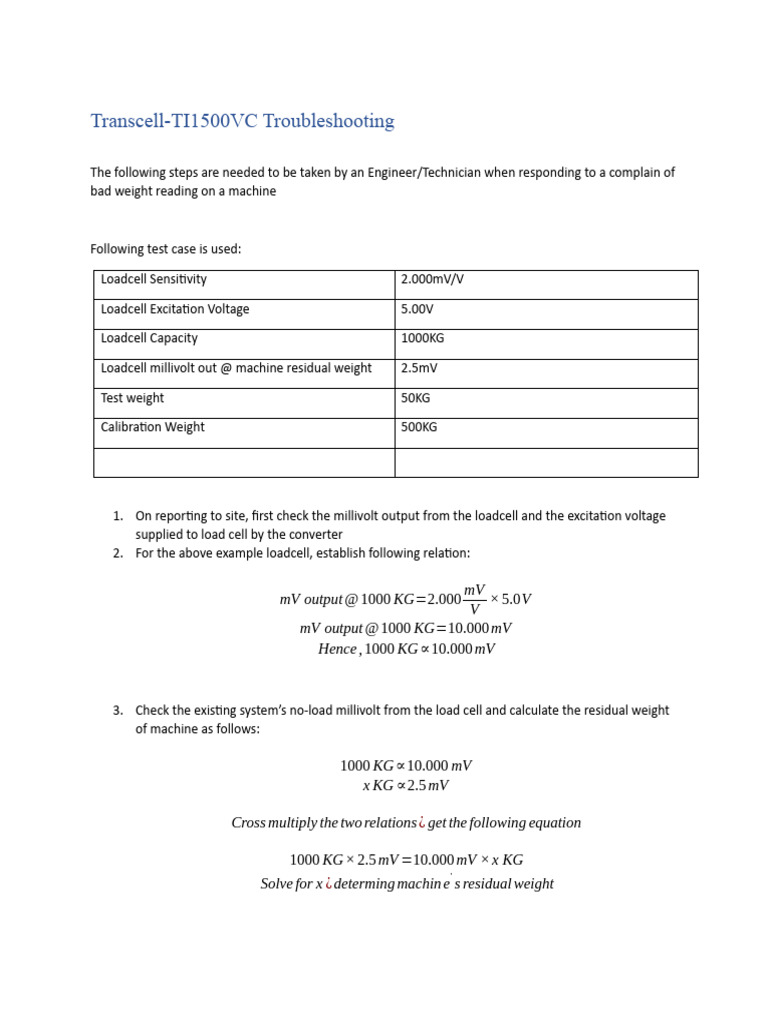 Loadcell Troubleshooting & Transcell TI-1500VC Controller Callibration Steps | PDF | Metrology ...