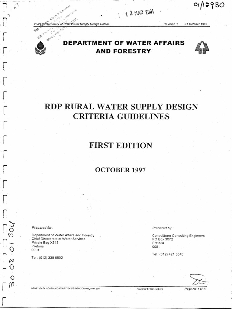 RDP Rural Water Supply Design Criteria Guidelines | PDF | Materials ...