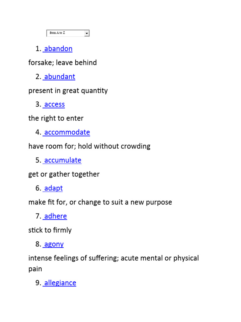 Vocabulary Words A to Z Definitions | PDF