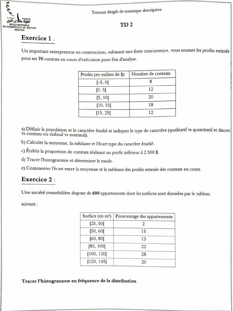 TD N°2 - Statistiques | PDF