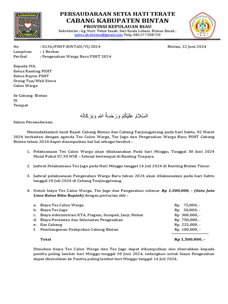 0136-Surat Pemberitahuan Pengesahan Calon Warga Baru 2024 | PDF 0136-Surat Pemberitahuan Pengesahan Calon Warga Baru 2024 | PDF