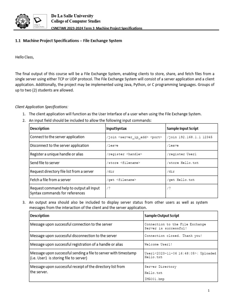 CSNETWK - Machine Project T3 AY2023-2024 | PDF | Server (Computing) | Port (Computer Networking)