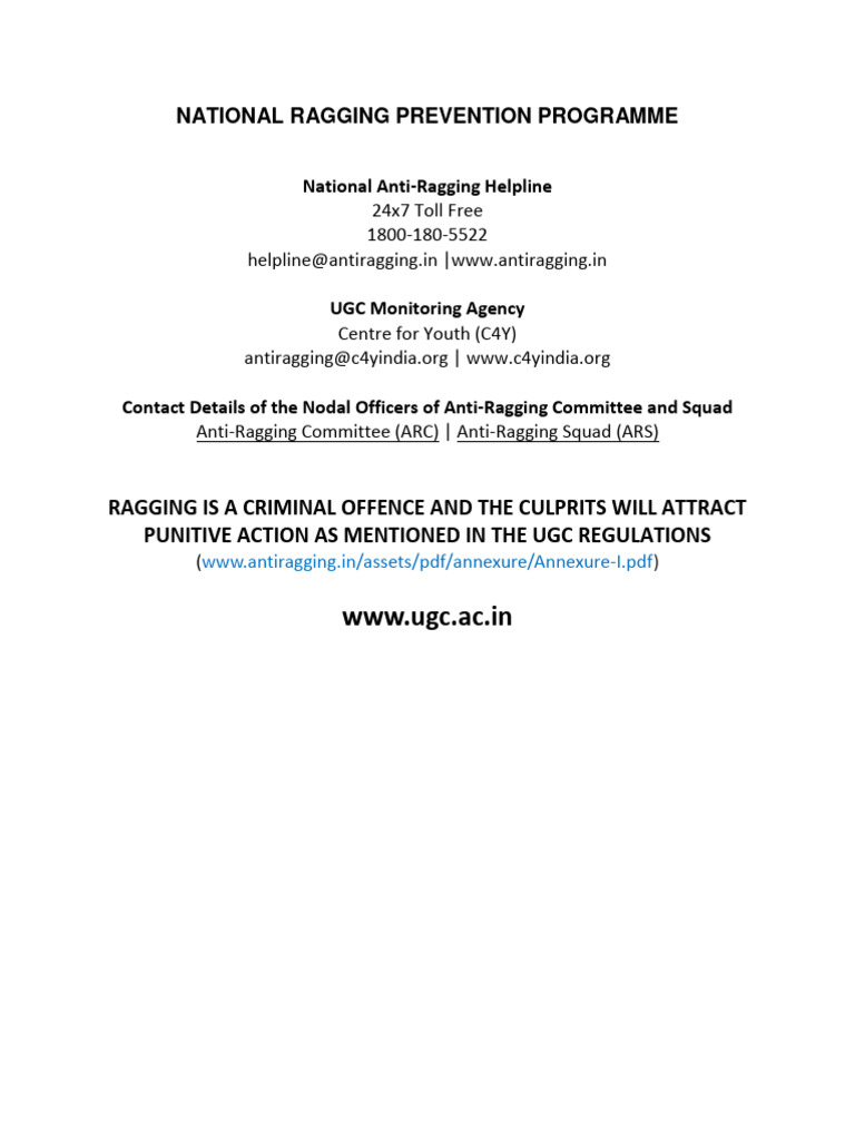 National Anti-Ragging Programme Details | PDF