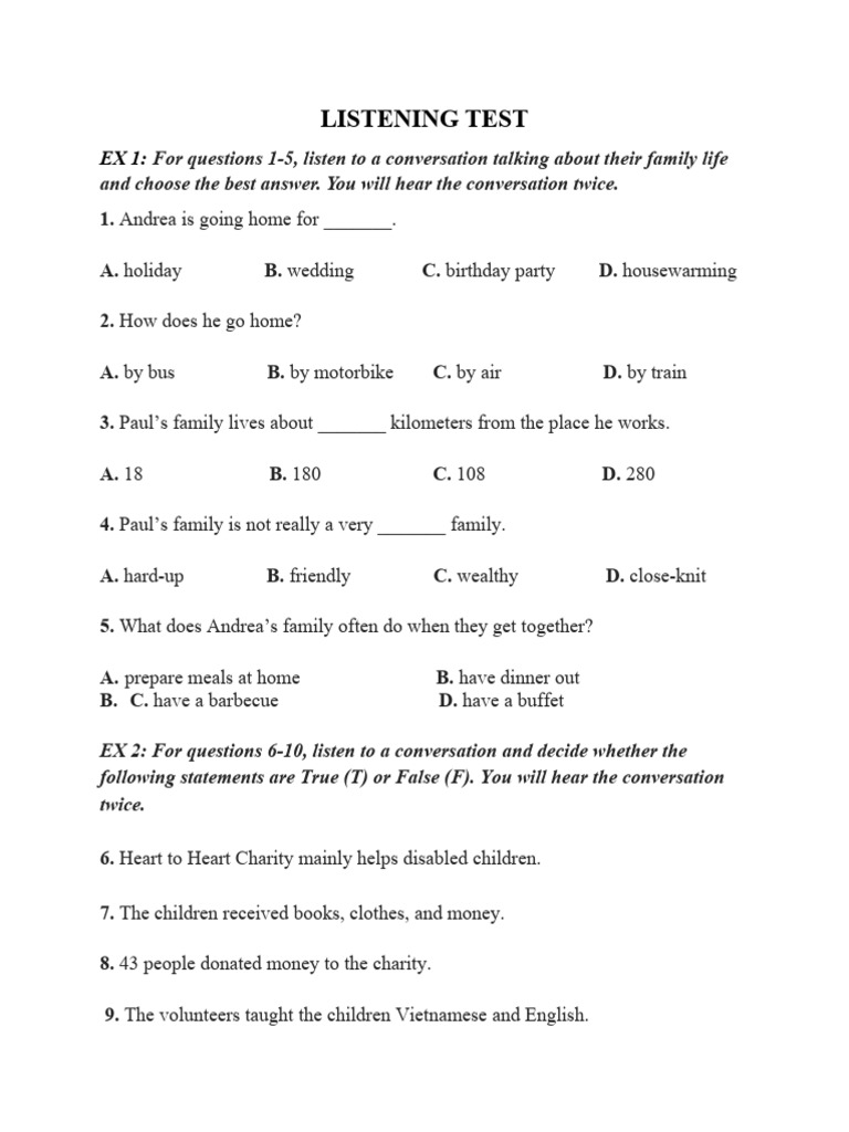 Listening Test Grade 10 | PDF