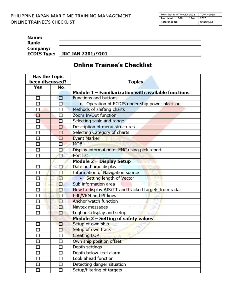 JRC MFD Trainee Checklist | PDF | Software | Computing