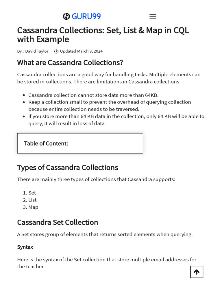 Cassandra Collections - Set, List & Map in CQL With Example | PDF | Data Management Software ...