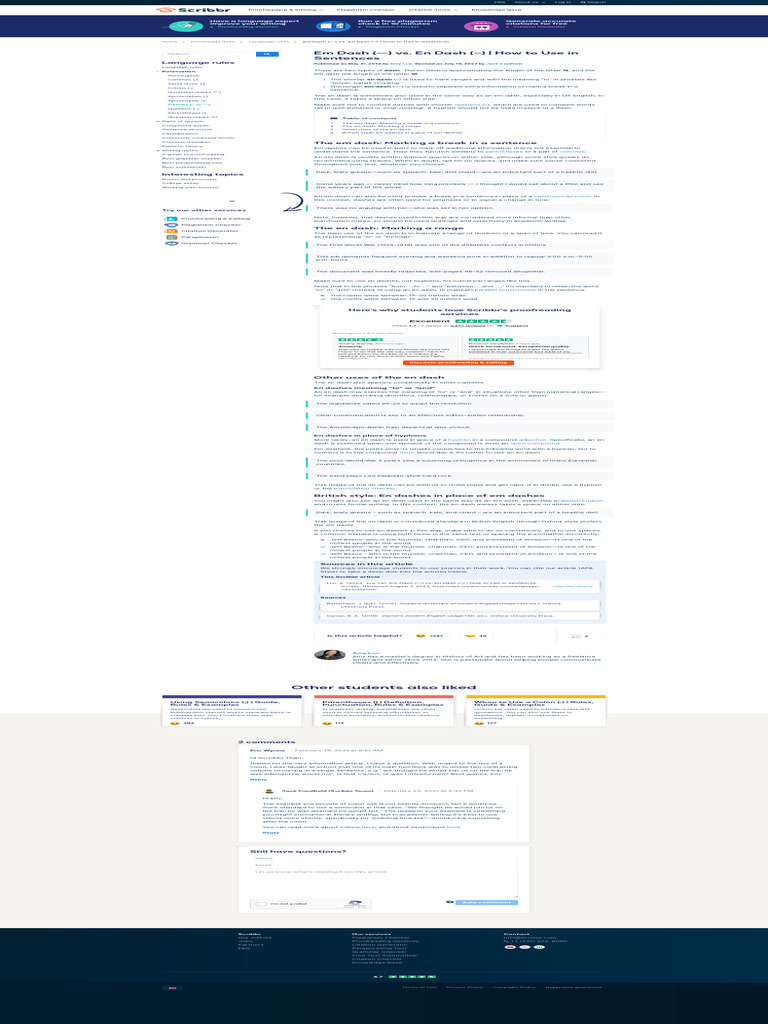 Em Dash (—) vs. En Dash (–) | How to Use in Sentences | PDF ...