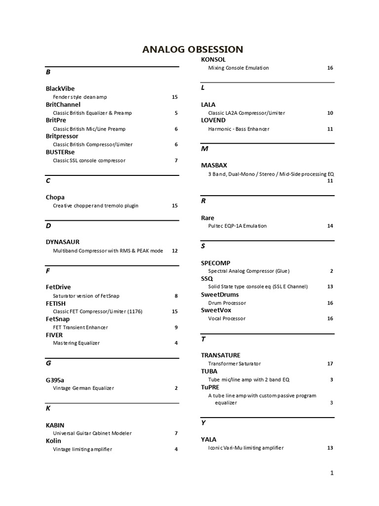 Analog Obsession Manual v2 | PDF | Equalization (Audio) | Amplifier