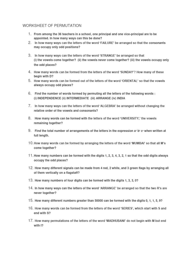 Worksheet of Permutation | PDF | Language Arts & Discipline
