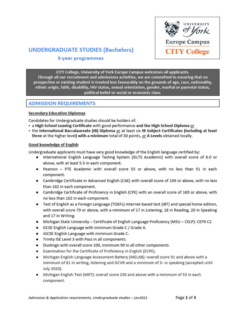 Undergraduate Admiion and Application Requirements | PDF | University ...