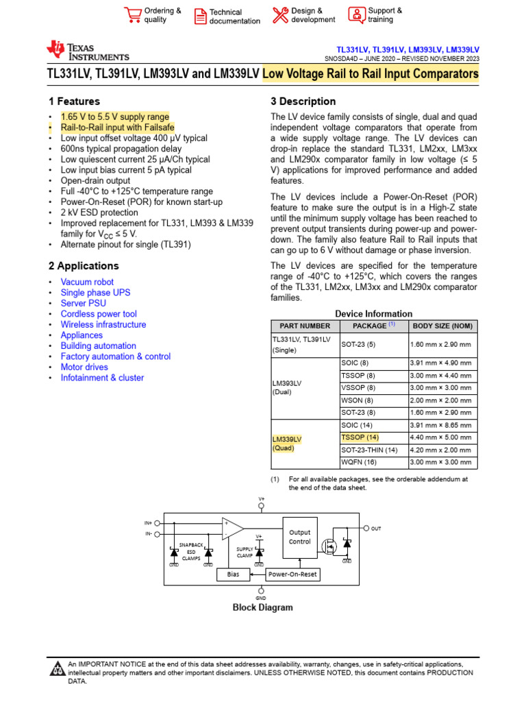 lm339lv TI Quad Comparator INR7.78 For 99k - 1 | PDF | Electrostatic ...