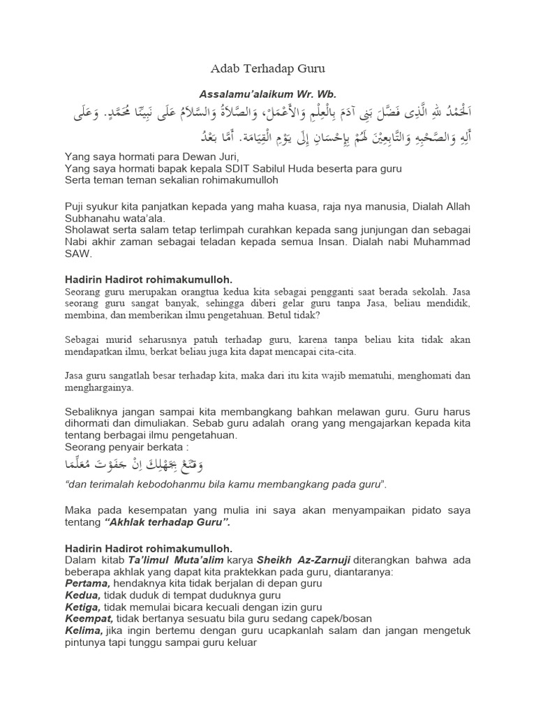 Adab Murid Terhadap Guru | PDF