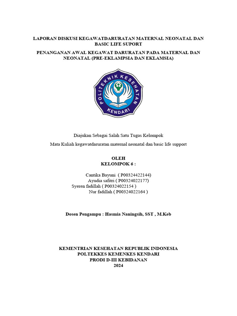 Laporan Diskusi Kegawatdaruratan Maternal Neonatal Dan Basic Life Suport | PDF | Kesehatan Holistik