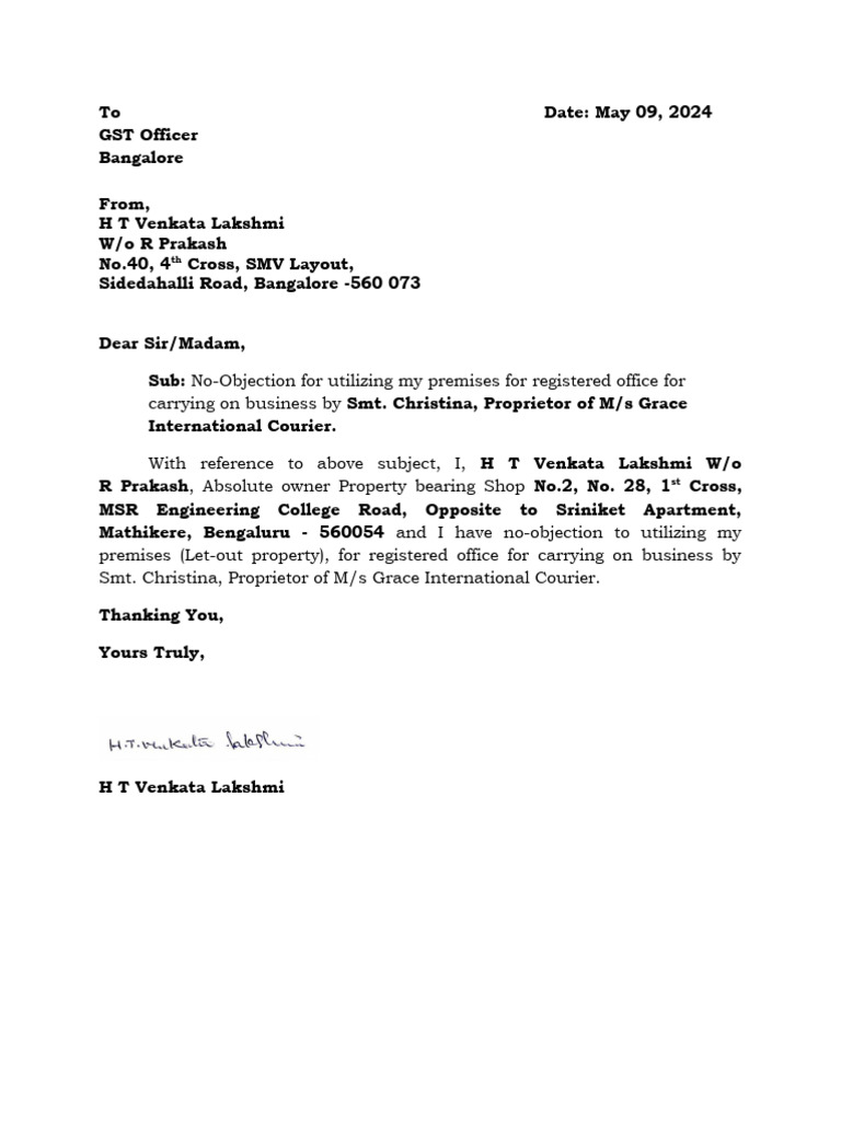 NOC Format | PDF | Business | Law