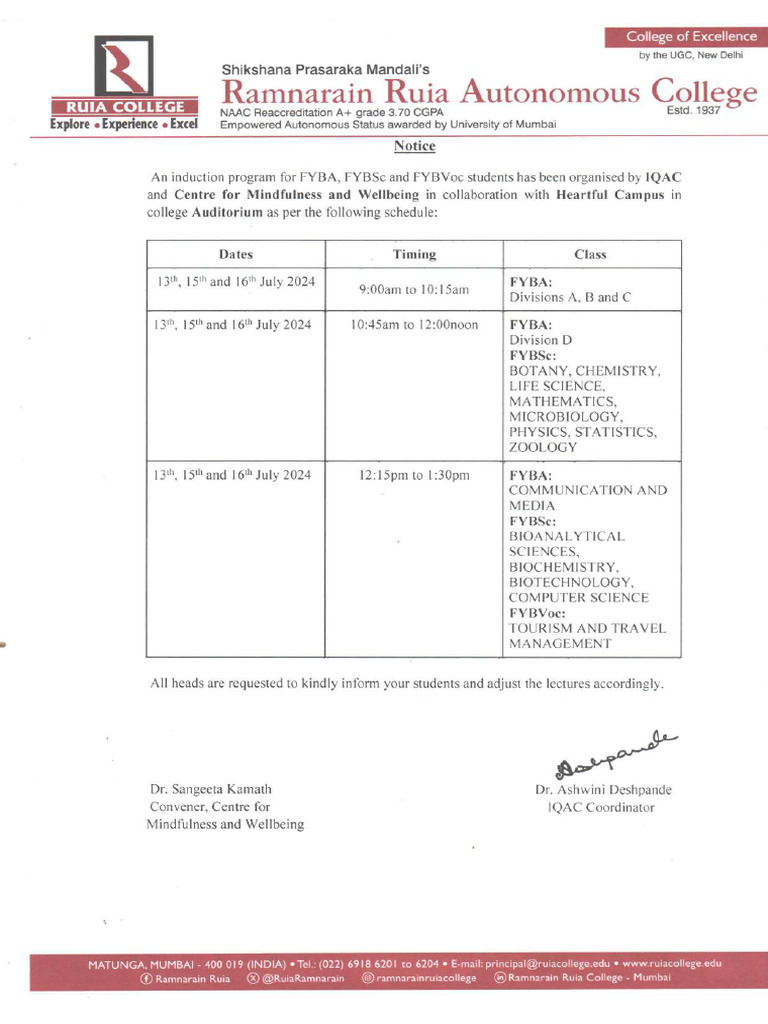 Induction Program Schedule | PDF