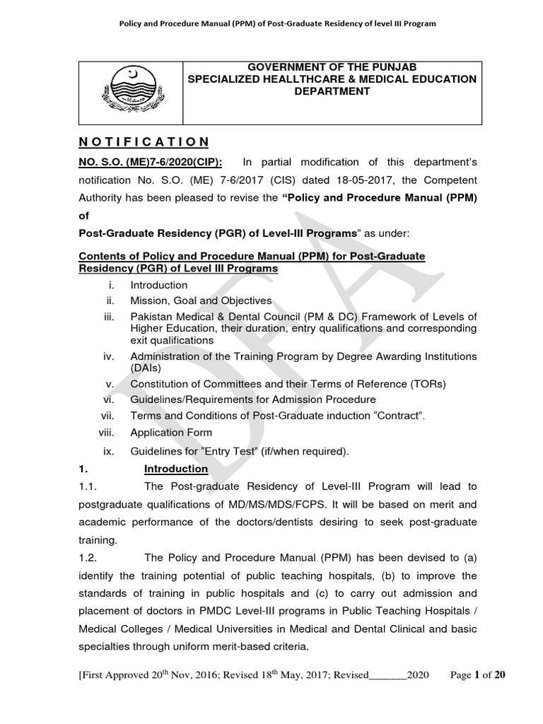 PPM for Level III Post-Graduate Residency | PDF | Doctor Of Medicine ...