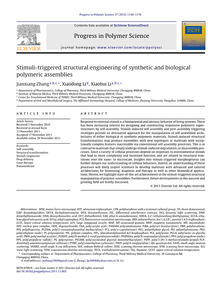 Stimuli-Triggered Structural Engineering of Synthetic and Biological Polymeric Assemblies | PDF ...
