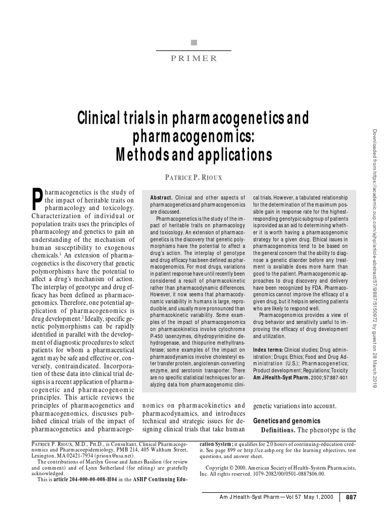 Clinical Trials in Pharmacogenetics and Pharmacogenomics | PDF | Dna | Pharmacogenomics