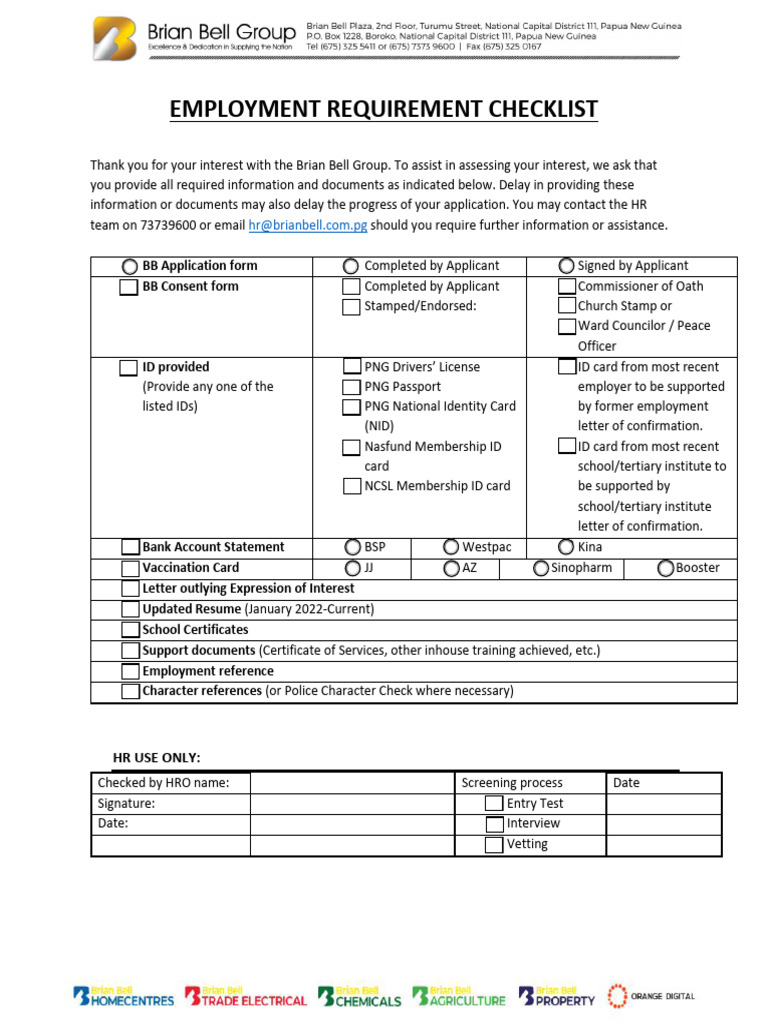 BBG Employment Requirement Checklist From 2022-FILLABLE | PDF | Identity Document | Authentication