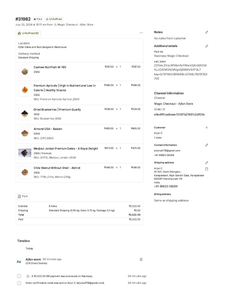 Ajfan Store Orders #31982 Shopify (ECR Direct Delivery 22-7-24 6 Items ...